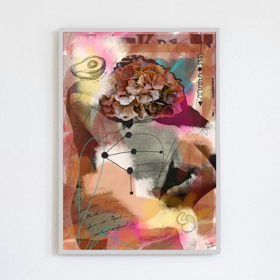 Contemporary Lady Portrait Collage Colorful Feminine Art in Pink ...