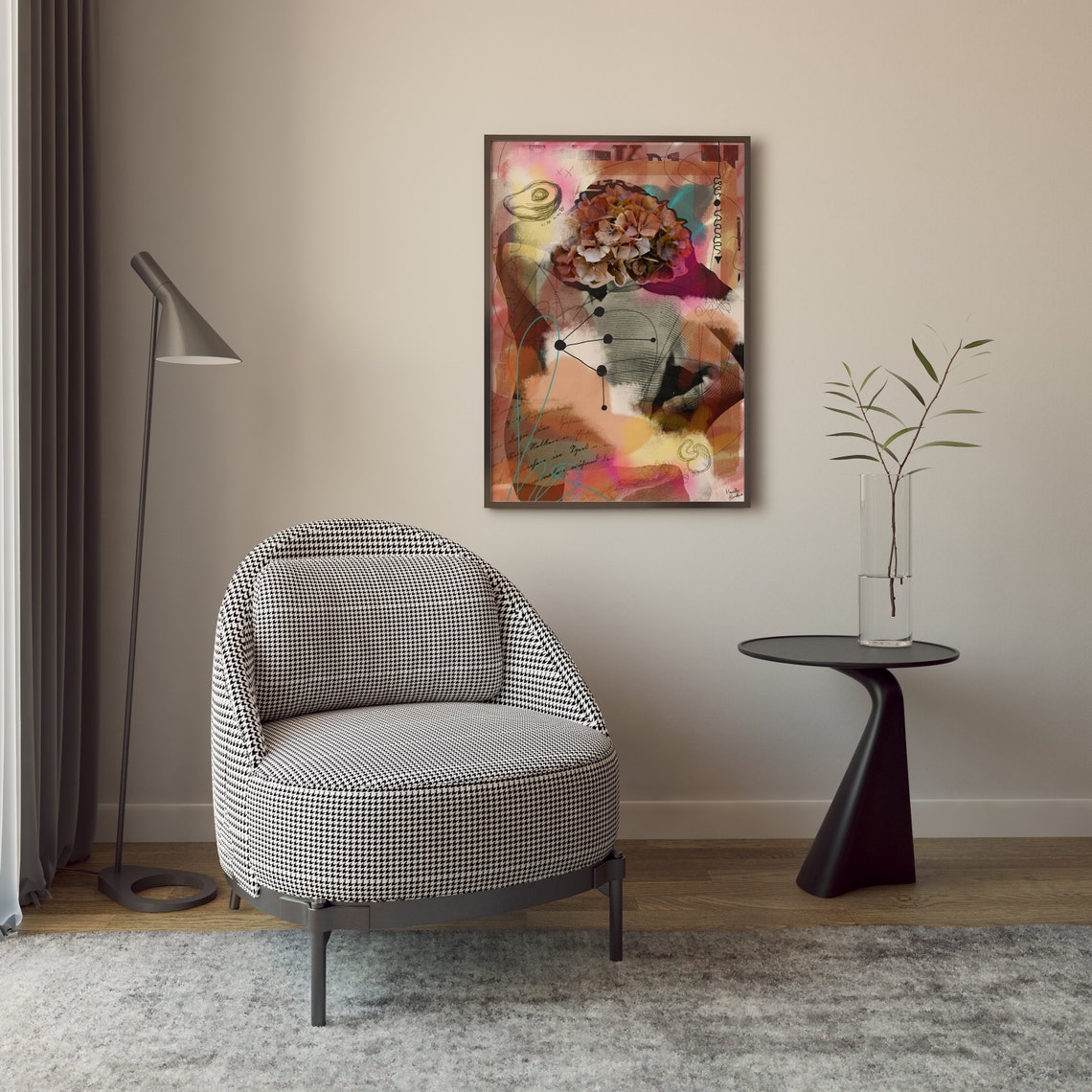 Contemporary Lady Portrait Collage Colorful Feminine Art in Pink ...