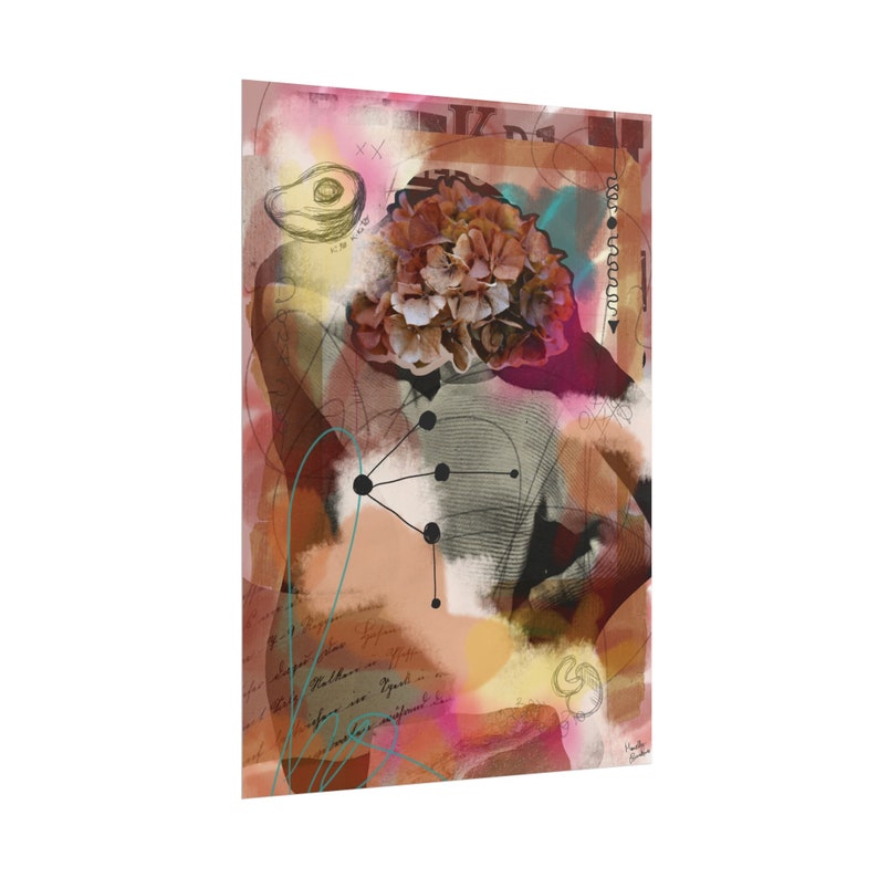 Contemporary Lady Portrait Collage Colorful Feminine Art in Pink ...