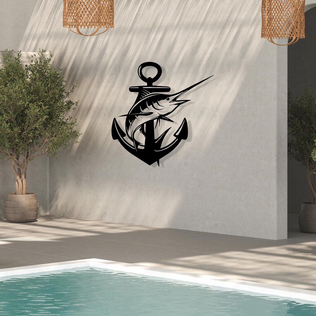 Swordfish & Anchor Metal Wall Art - Nautical Marina Decor - Etsy