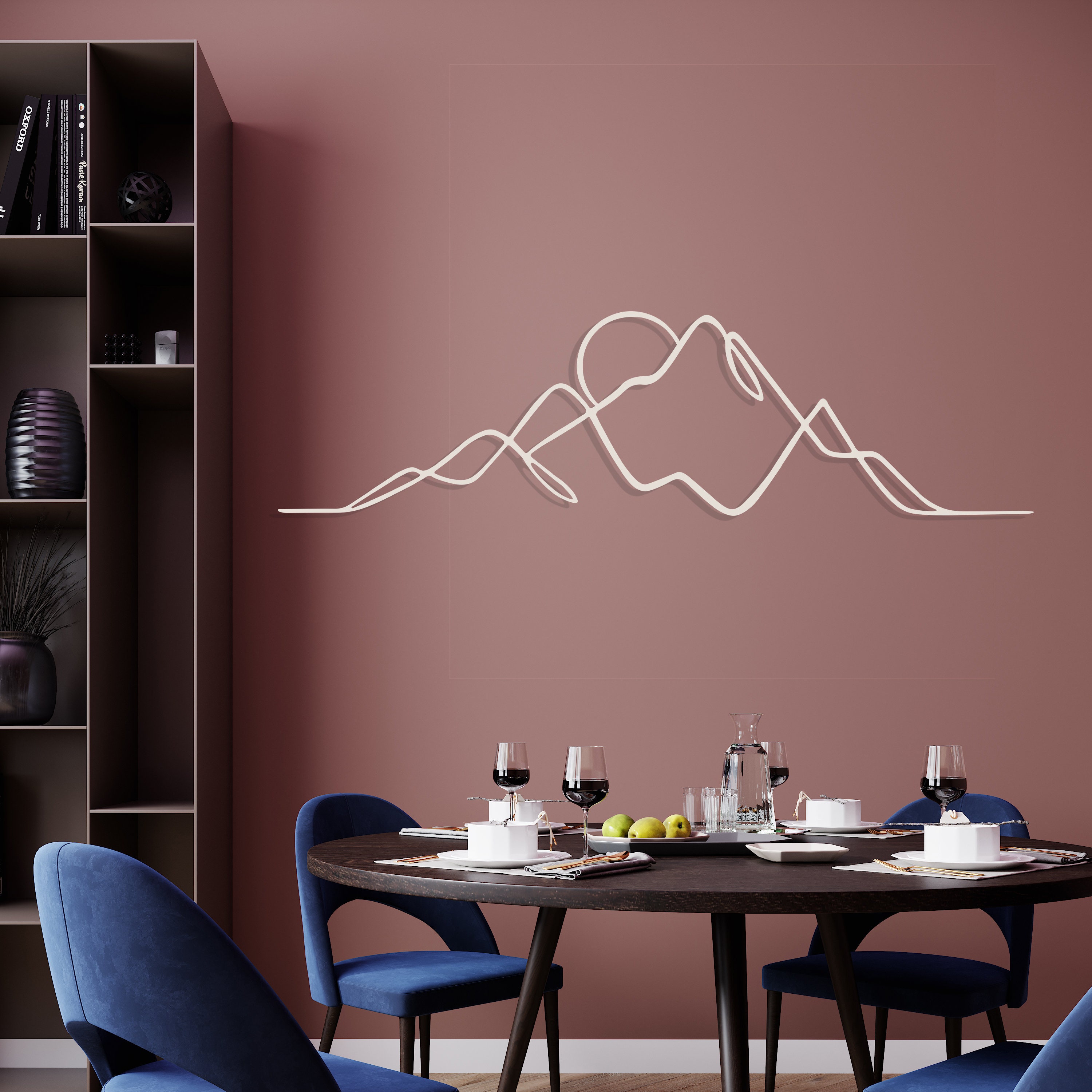 Mountain Metal Line Wall Art, Sunrise Mountain Metal Home Decor ...