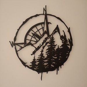 Metal Mountain Wall Art: Compass & Forest Decor - Etsy