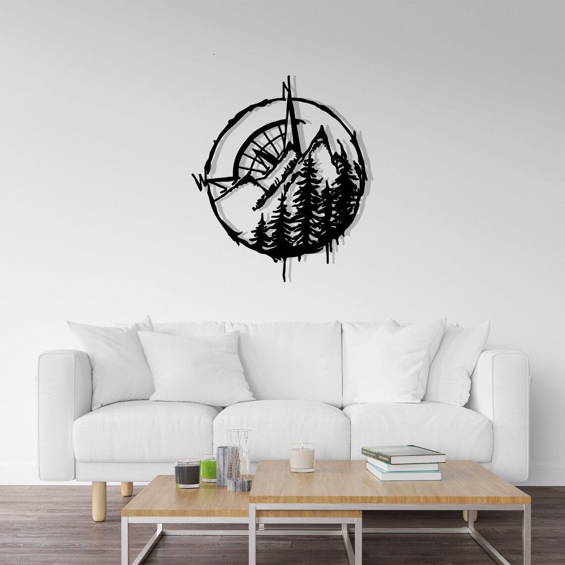 Metal Mountain Wall Art: Compass & Forest Decor - Etsy