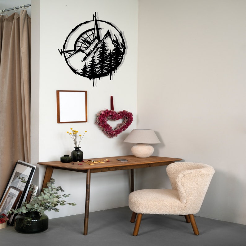 Metal Mountain Wall Art: Compass & Forest Decor - Etsy