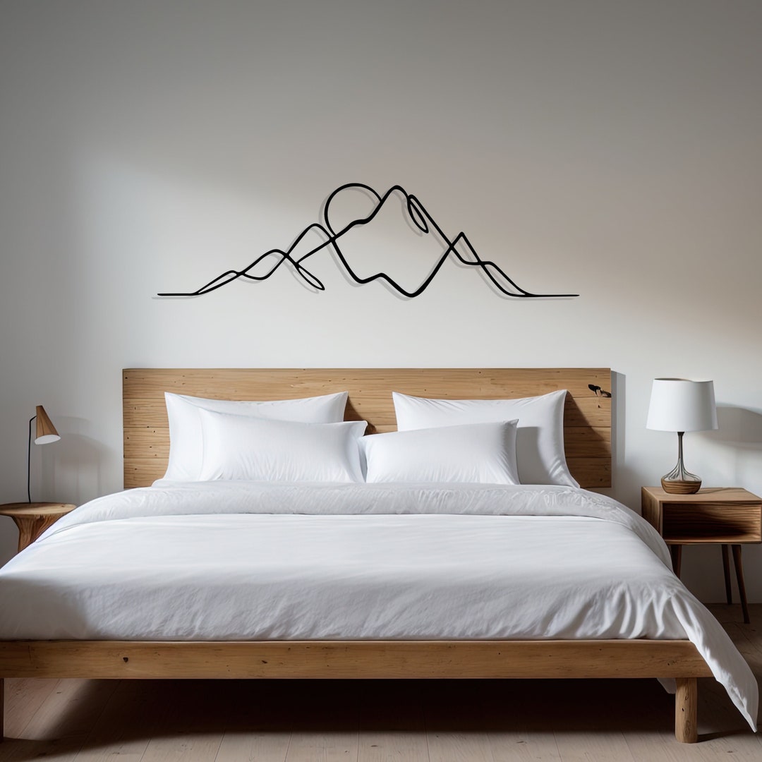 Mountain Metal Line Wall Art, Sunrise Mountain Metal Home Decor ...