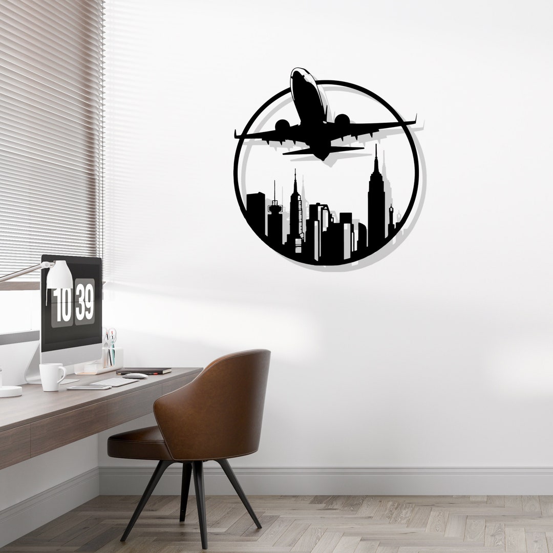 Air Plane Metal Wall Art, Office Wall Art, Fly City Wall Art, Air ...