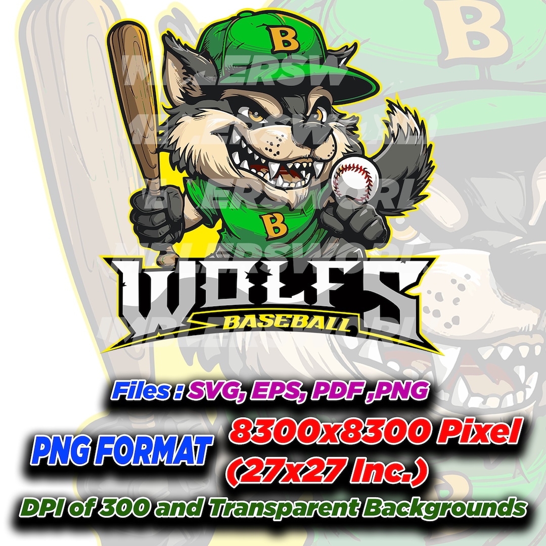 Wolf Baseball Mascot Design for School and Personal T-shirt, Wolf ...