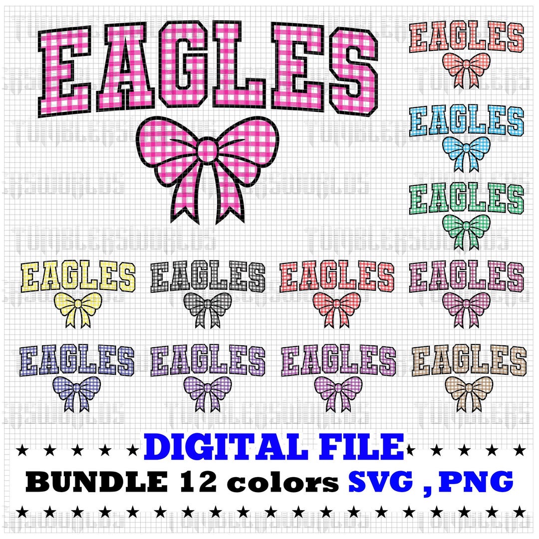 Eagles Gingham Bow SVG Bundle | Multi-color School Spirit PNG ...