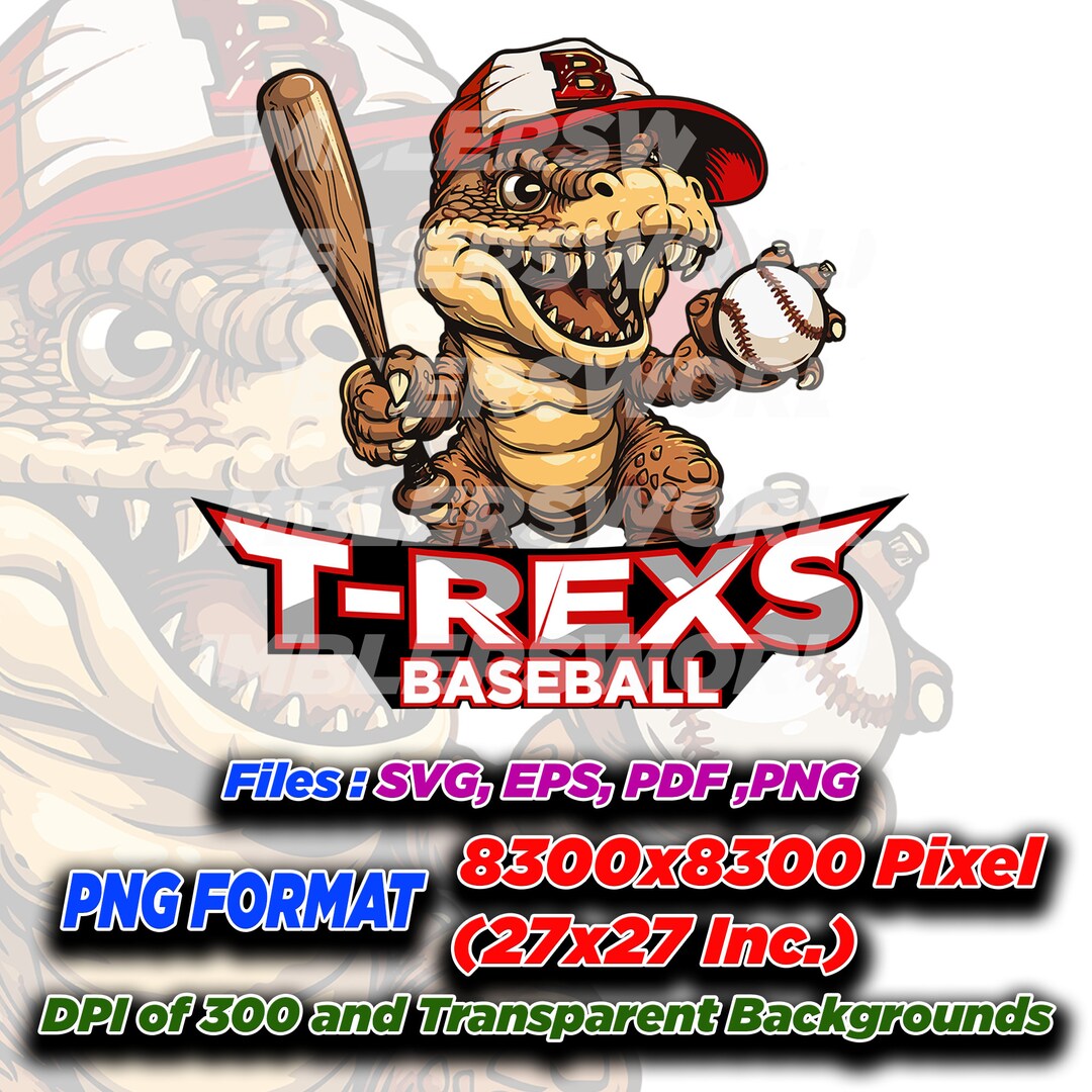 T-rex Baseball Mascot Design for School and Personal T-shirt, T-rex ...