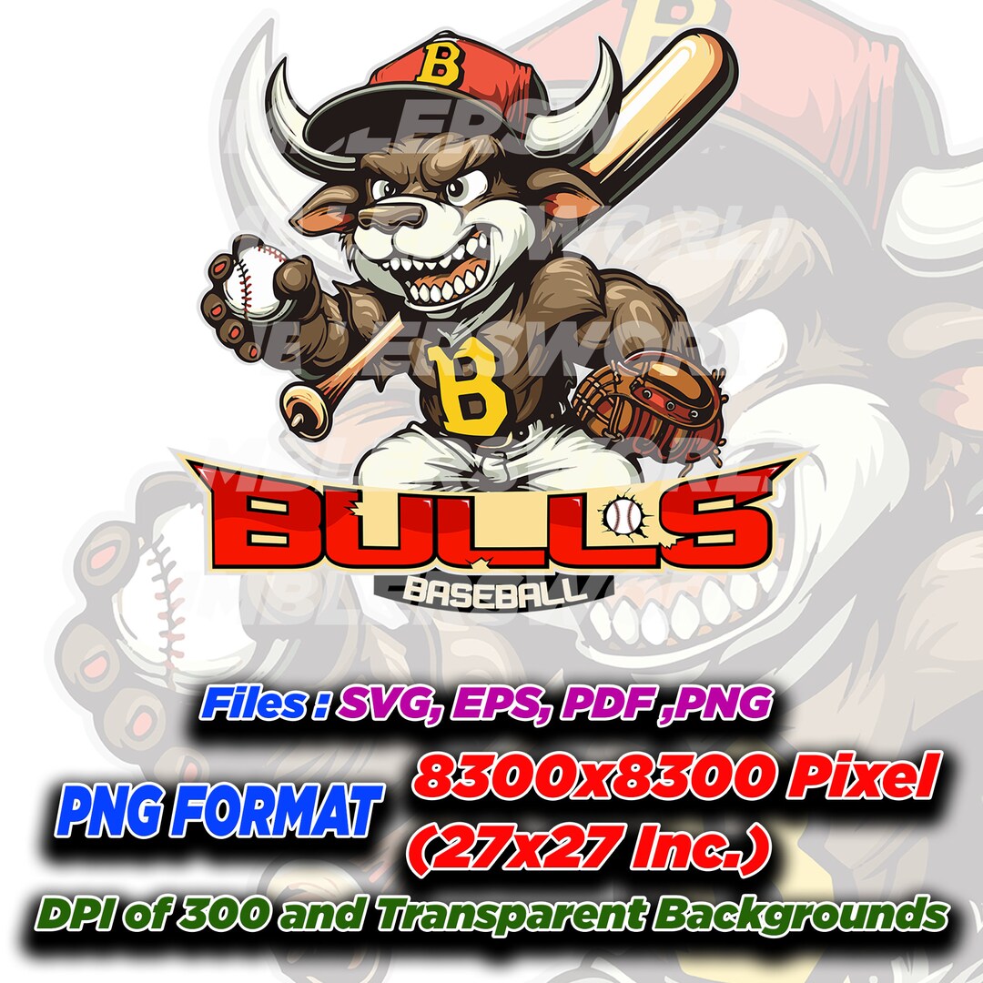 Bull Baseball Mascot Design for School and Personal T-shirt, Bull ...
