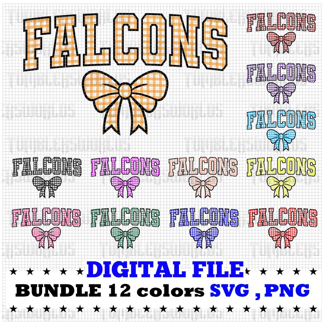 Falcons Cheer Bow Svg Png, Gingham Plaid Cheerleader Bundle, School ...