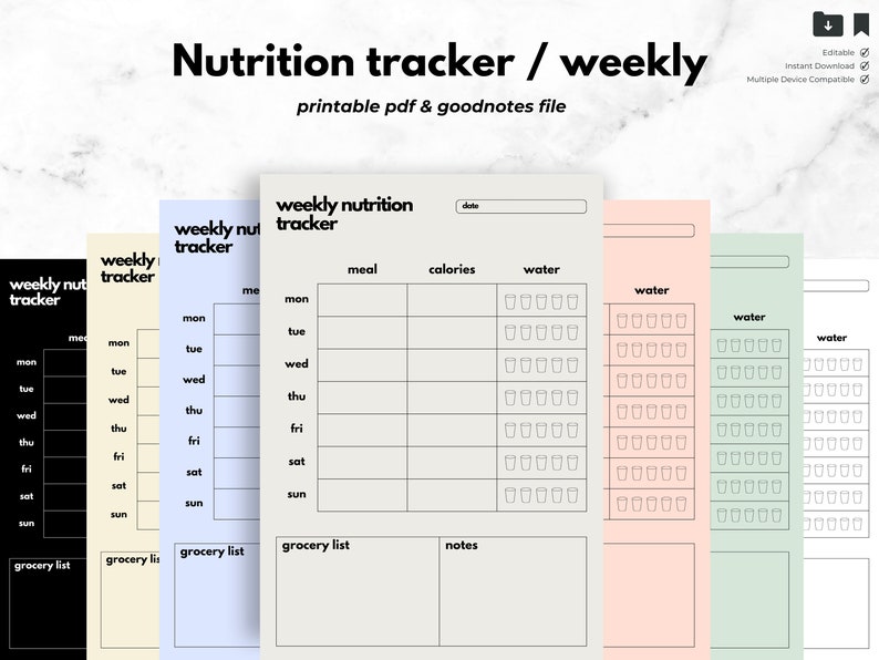 Printable Weekly Nutrition Tracker Calorie & Macro Journal Diet Planner ...