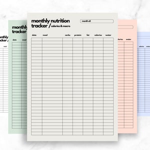 Printable Monthly Nutrition Tracker Calorie & Macro Journal Diet ...
