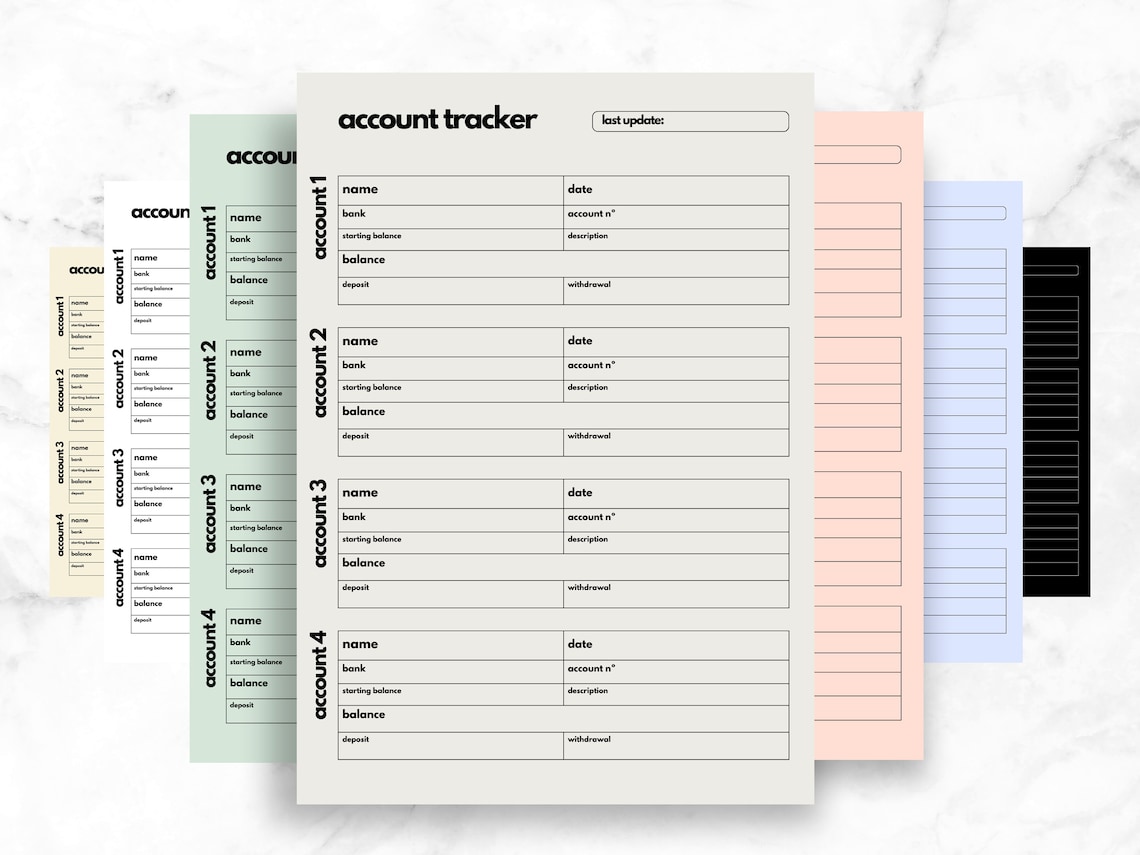 Printable Account Tracker Template for Personal Finance, Multiple ...