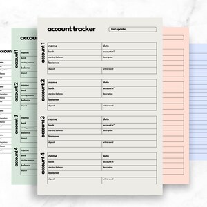 Printable Account Tracker Template for Personal Finance, Multiple ...