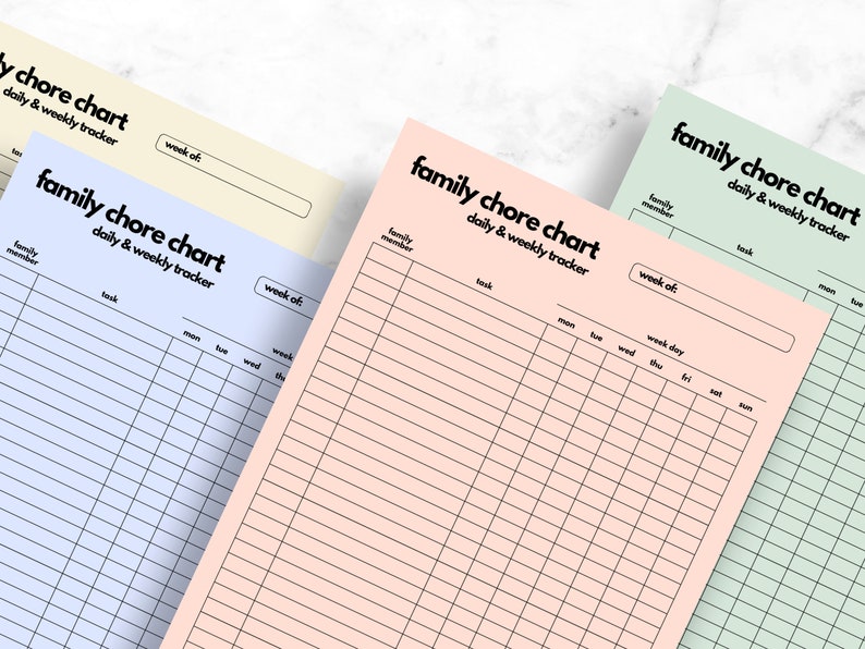 Printable Family Chore Chart Template Easy-to-use Weekly Household Task ...