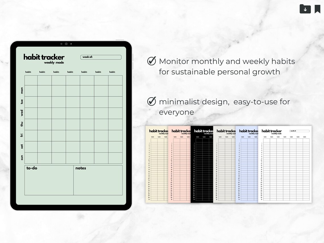 Habit Tracker WEEKLY & MONTHLY Layout Customizable Design Colors ...
