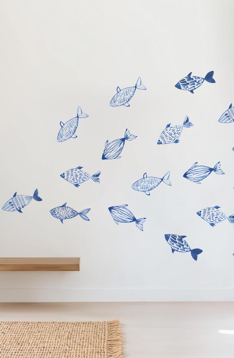 Beach House Watercolor Fish Stickers – Peel & Stick Surfer Room and ...