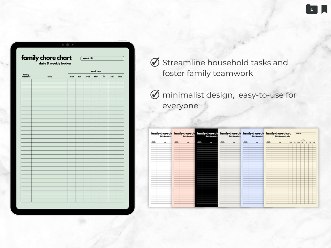 Printable Family Chore Chart Template Easy-to-use Weekly Household Task ...