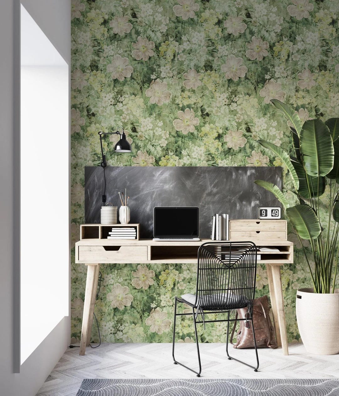 Green Botanical Meadow Mural Wallpaper – Peel and Stick or Traditional ...