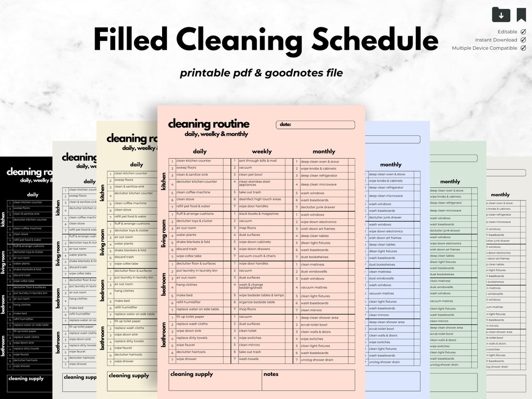 Cleaning Schedule DAY WEEK & MONTH Checklist: Pre-filled Track Home ...