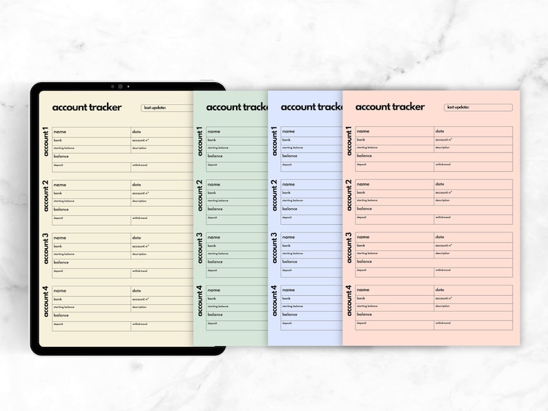 Printable Account Tracker Template for Personal Finance, Multiple ...