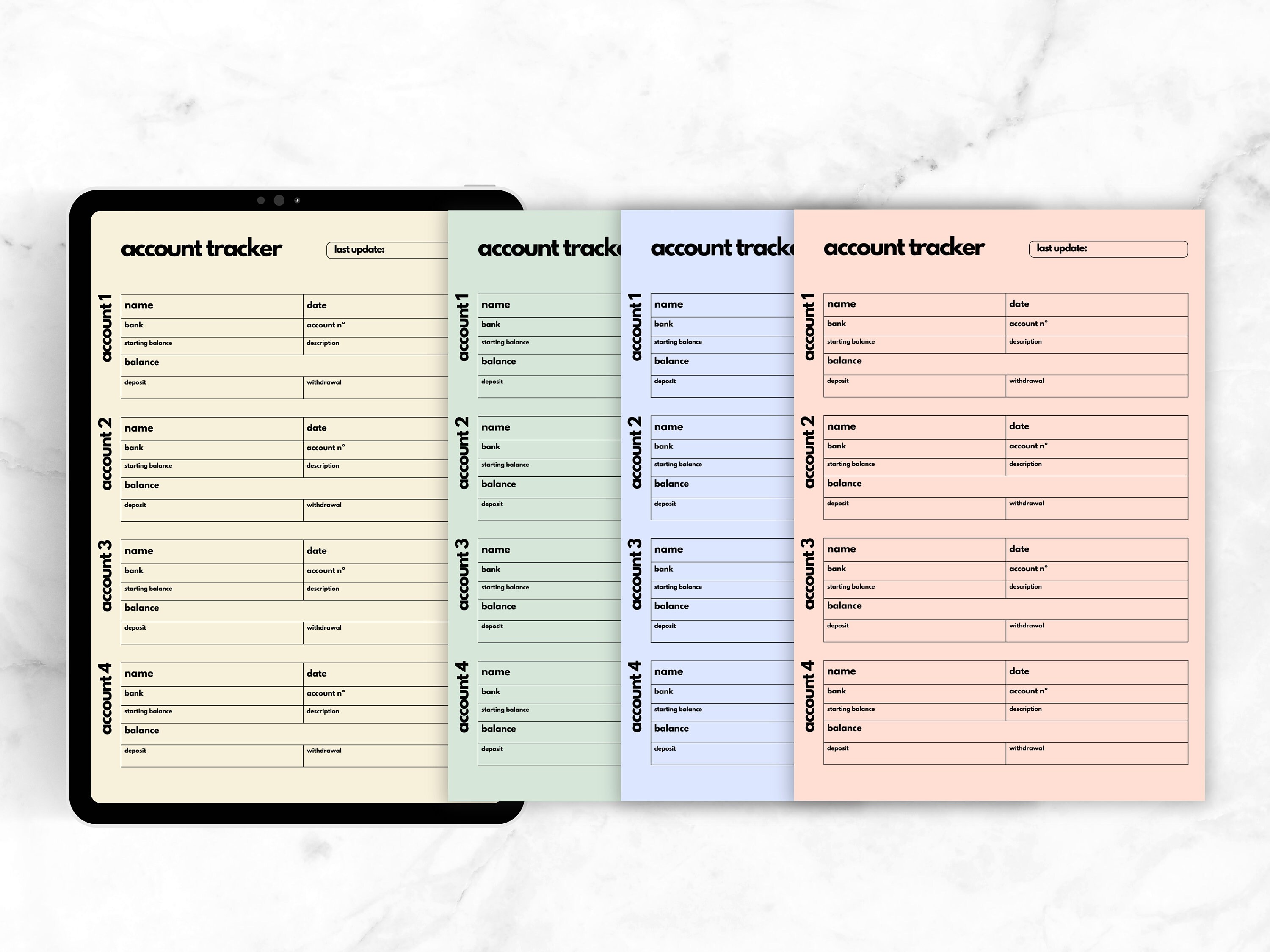 Printable Account Tracker Template for Personal Finance, Multiple ...