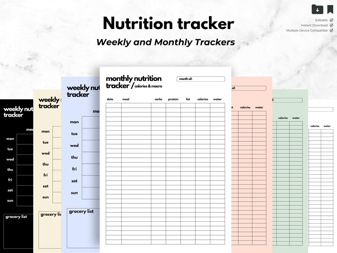 Weekly and Monthly Nutrition Tracker Calorie & Macro Journal Diet ...