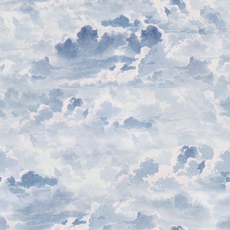 Blue Cloud Mural Wallpaper: Hand-painted Sky, Removable or Traditional ...