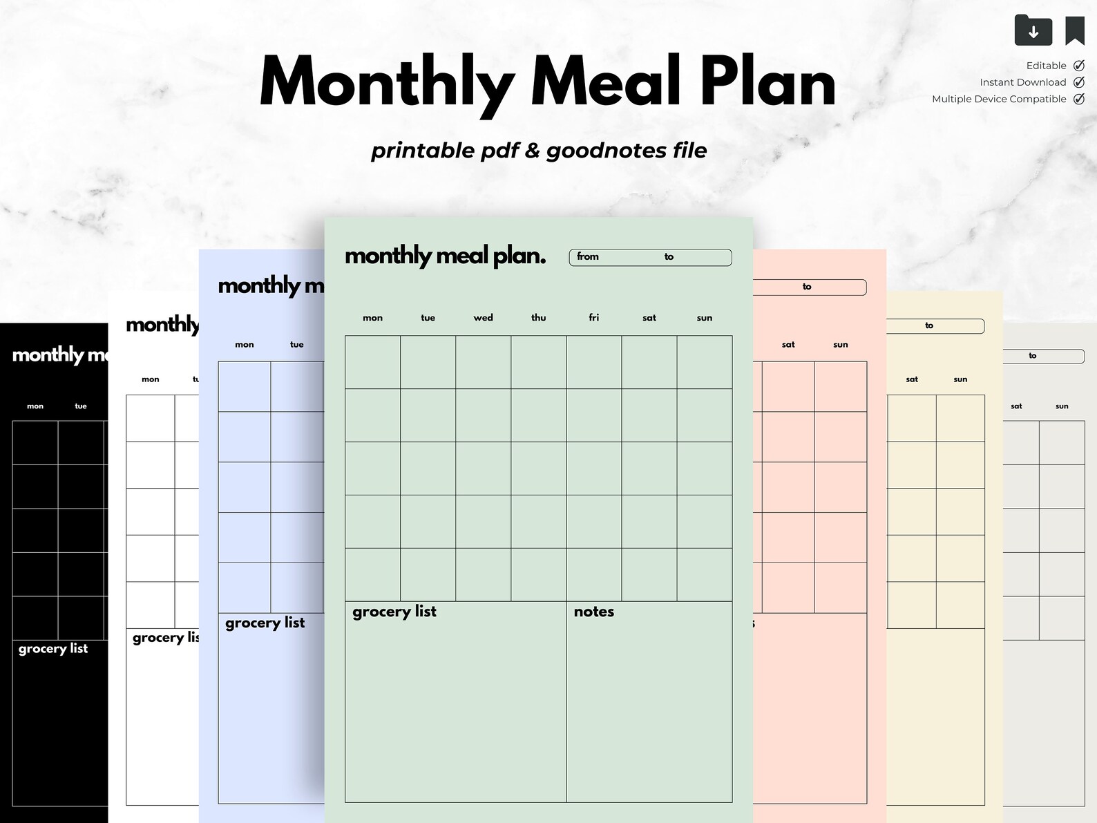 Monthly Meal Prep Planner Template, Printable PDF Meal Plan, Organize ...
