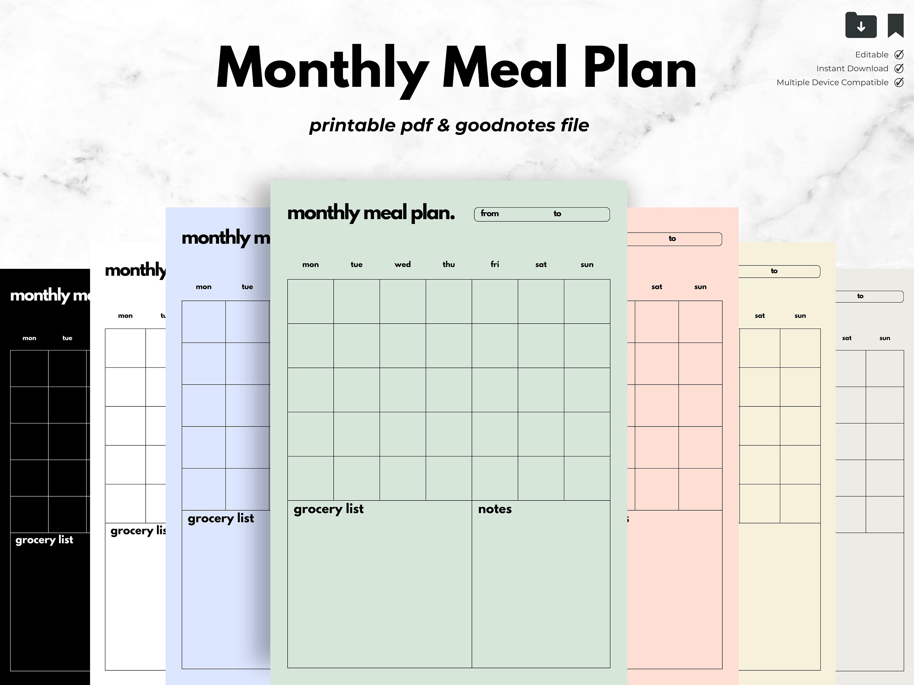 Monthly Meal Prep Planner Template, Printable PDF Meal Plan, Organize ...
