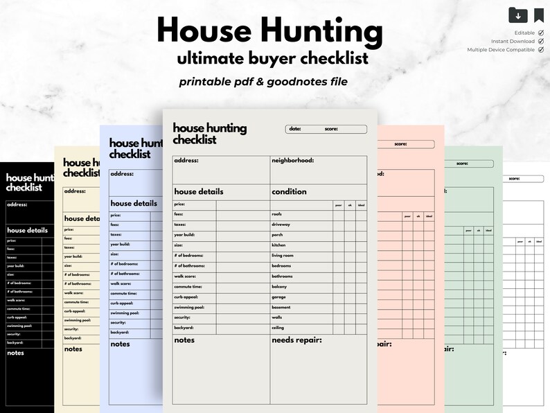 House Hunting Checklist Digital Download Full Home Buyer's Inspection ...