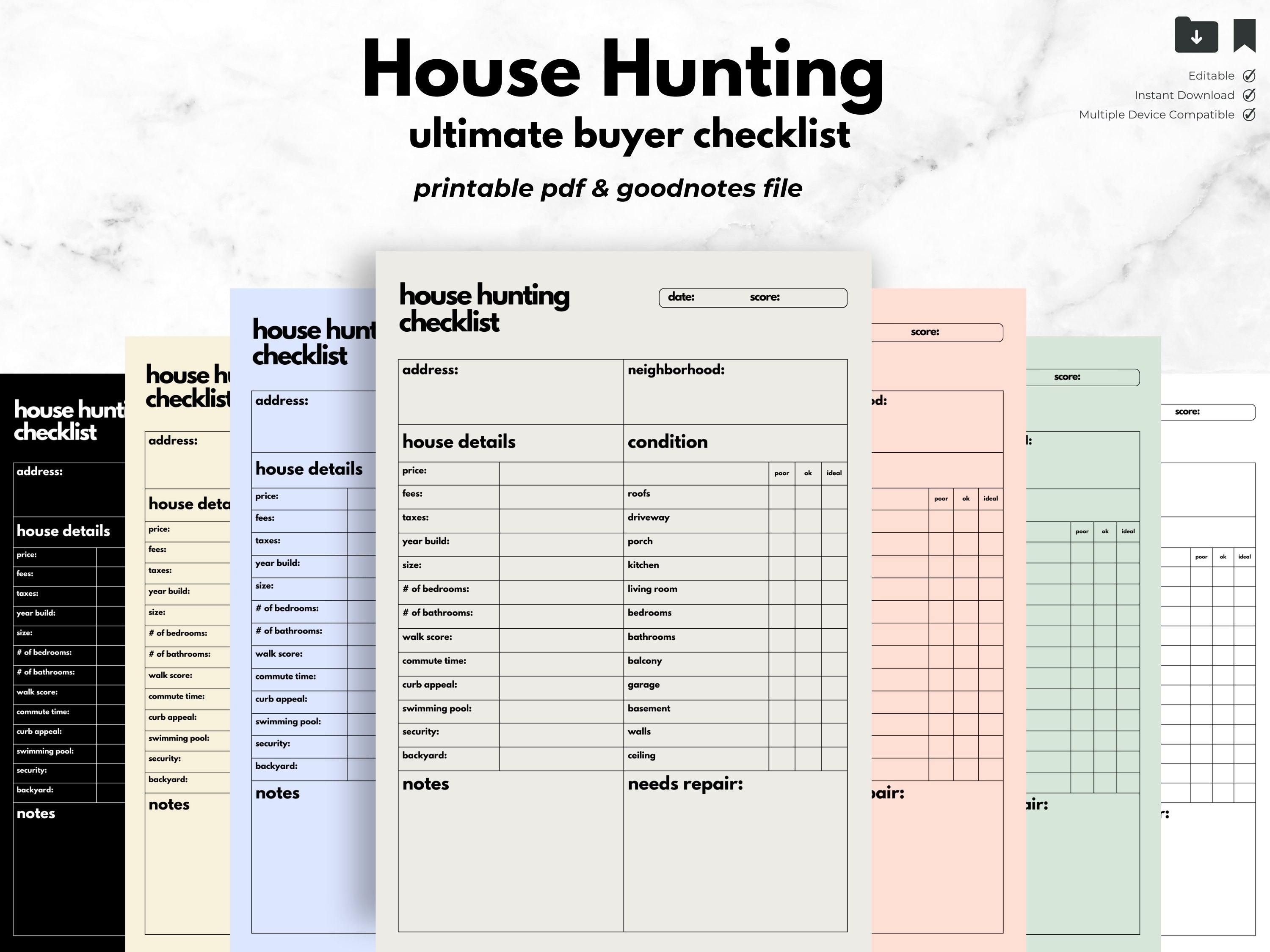 House Hunting Checklist Digital Download Full Home Buyer's Inspection ...