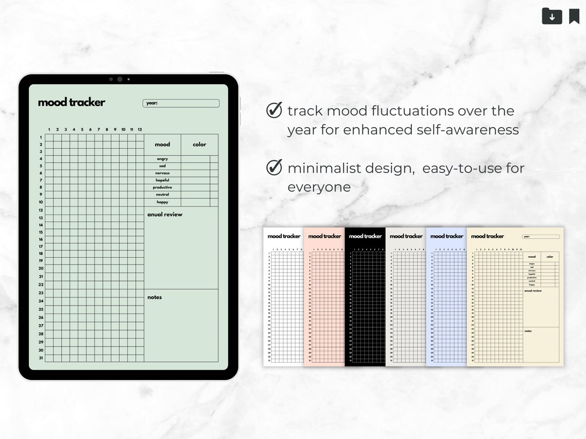 Yearly Mood Tracker Printable Sheets: Monthly Template, Daily Emotional ...