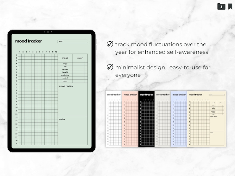Yearly Mood Tracker Printable Sheets: Monthly Template, Daily Emotional ...