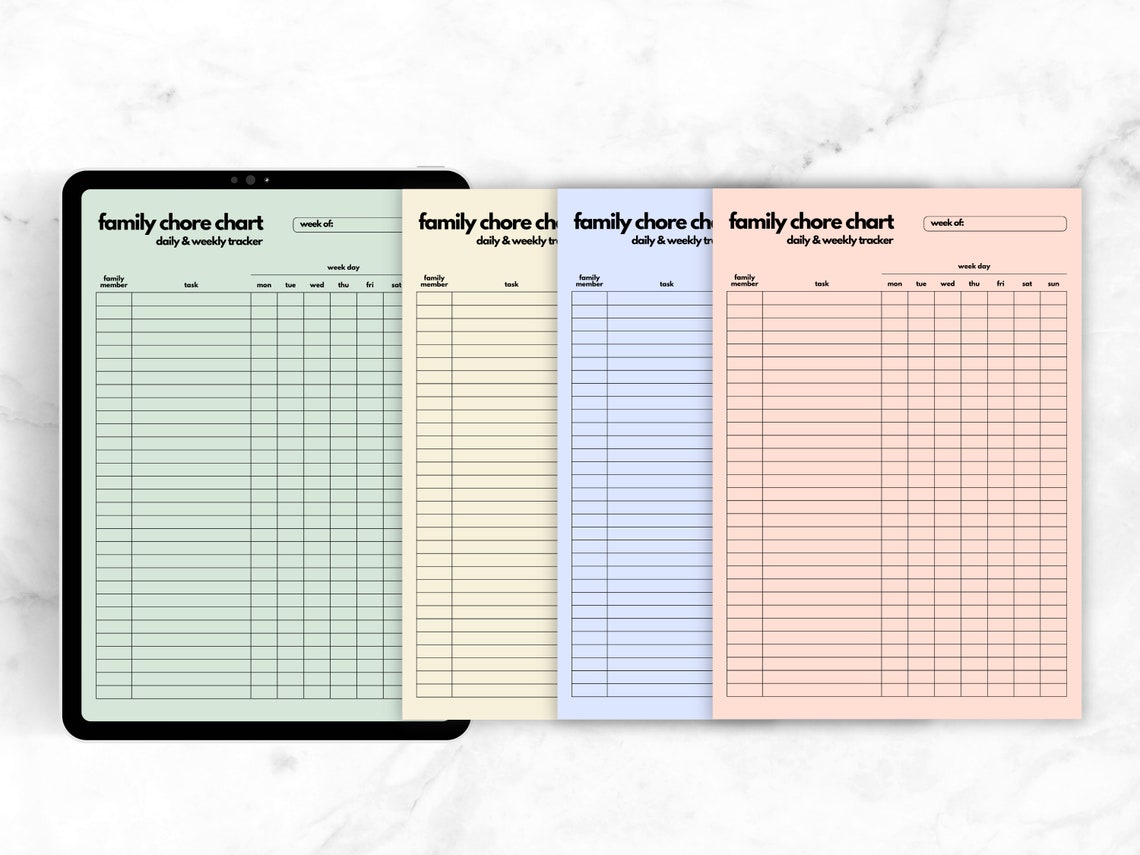 Printable Family Chore Chart Template Easy-to-use Weekly Household Task ...