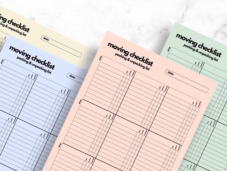 Pre-filled Packing & Unpacking Checklist for Moving or Relocation ...