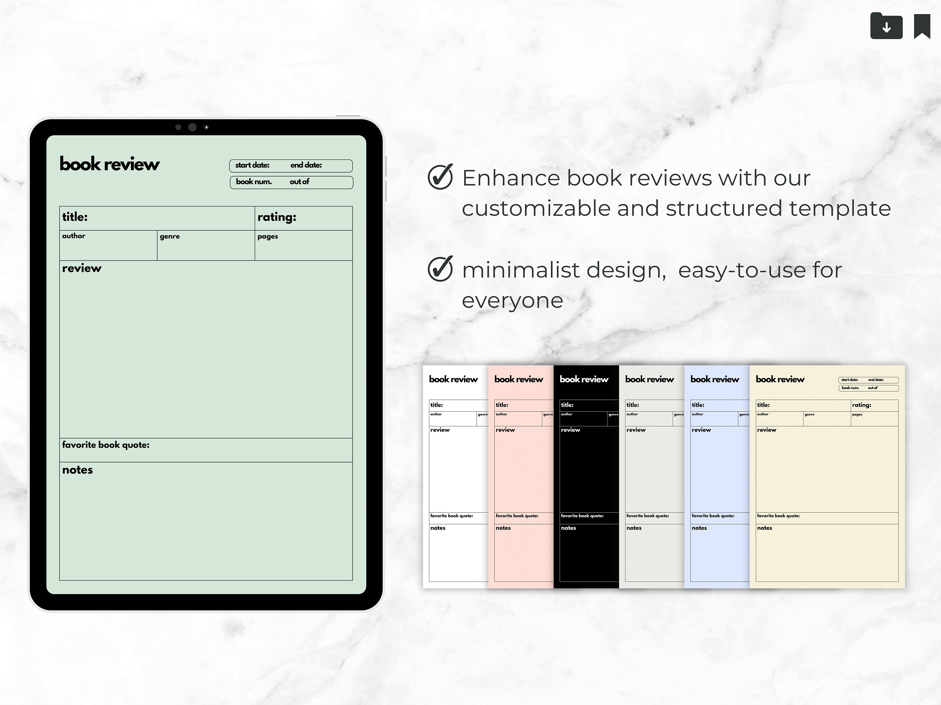 Book Review Printable PDF Template, Organizational Tool for Readers ...