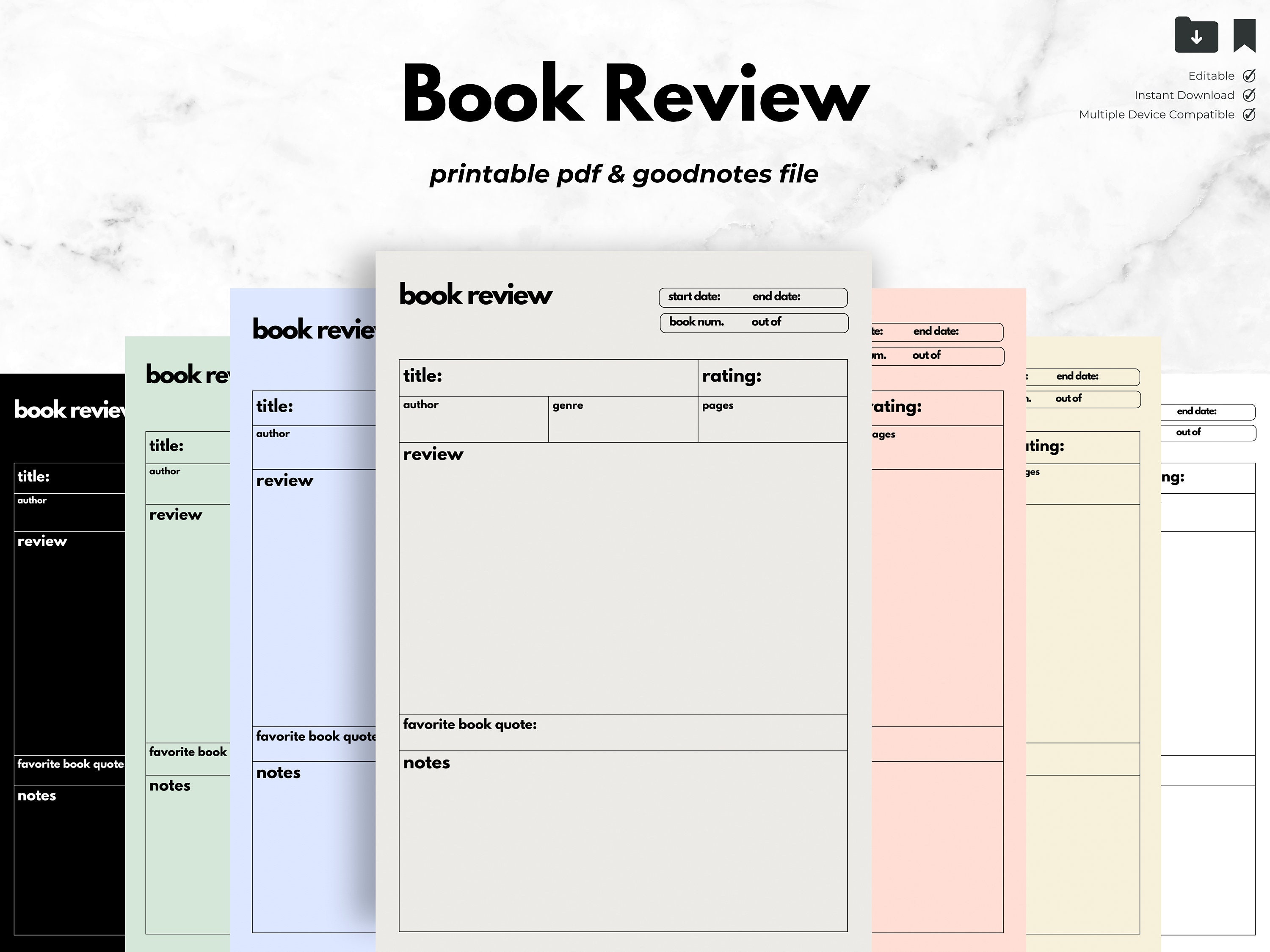 Book Review Printable PDF Template, Organizational Tool for Readers ...