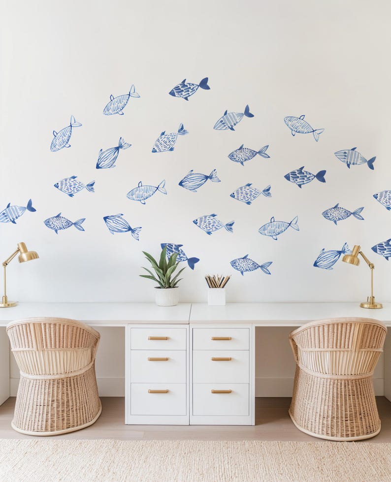 Beach House Watercolor Fish Stickers – Peel & Stick Surfer Room and ...