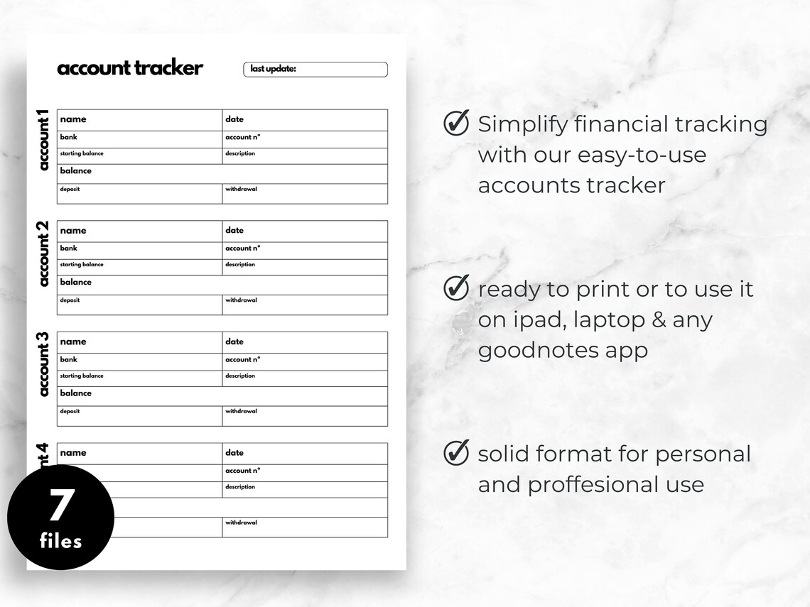 Printable Account Tracker Template for Personal Finance, Multiple ...