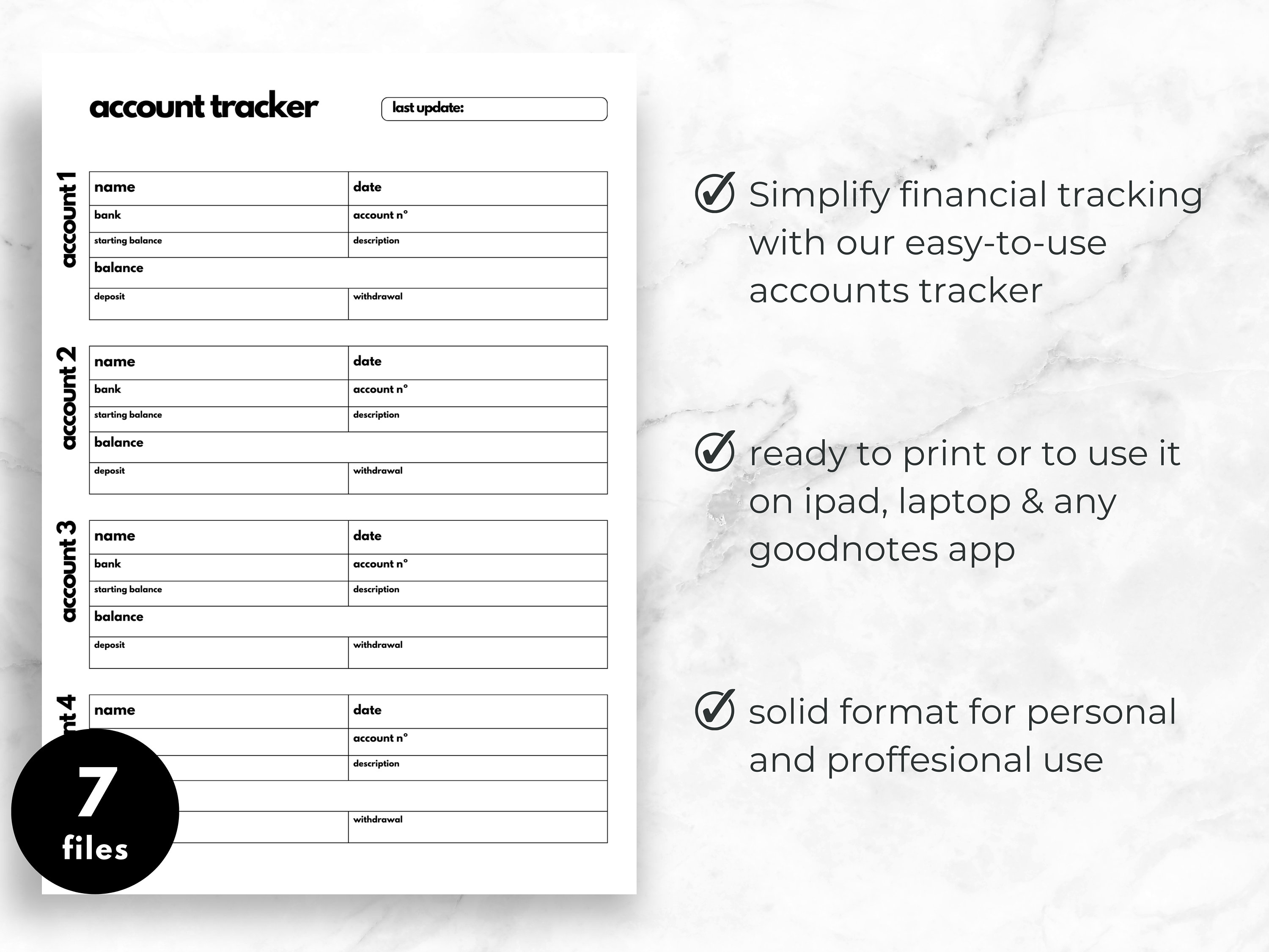 Printable Account Tracker Template for Personal Finance, Multiple ...