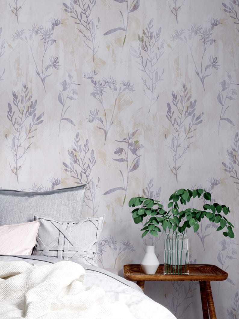 Watercolor Lavender Wallpaper | Lilac Floral Wall Mural | Violet ...
