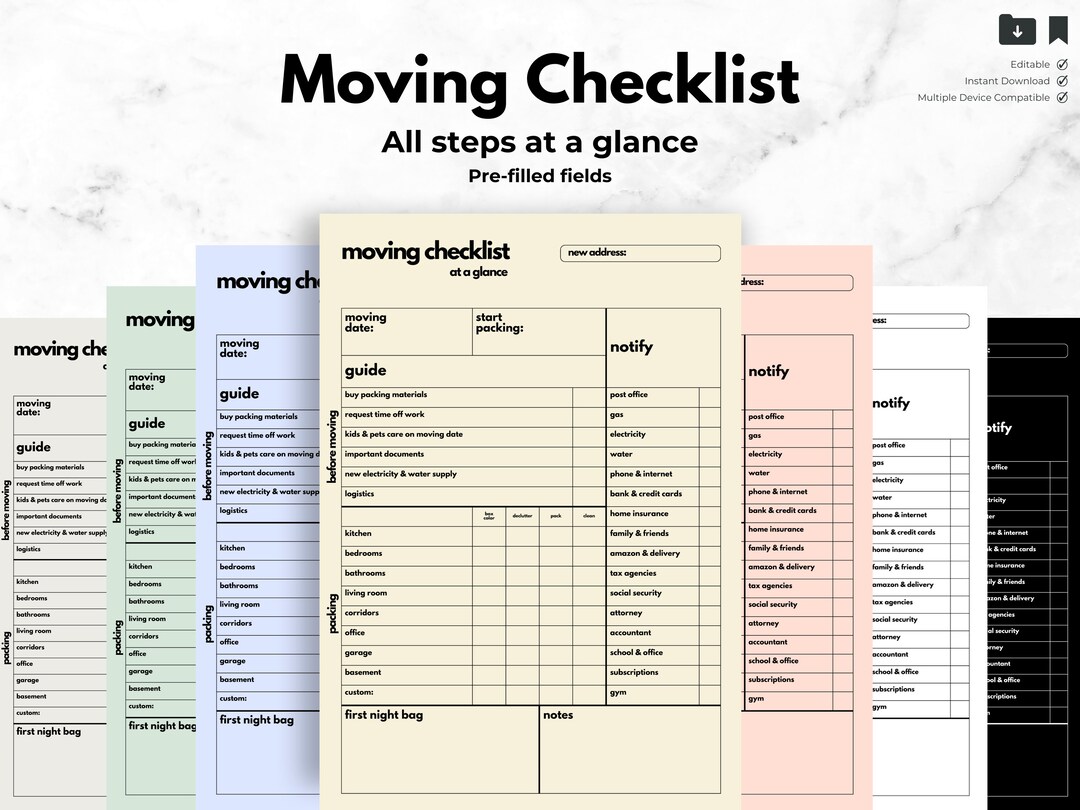 Pre-filled Moving Checklist Printable Moving Planner, Relocation ...
