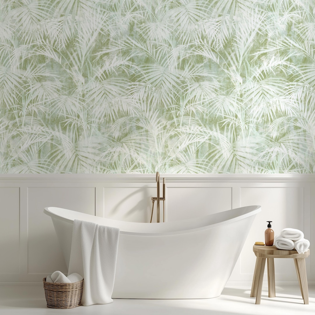 Sage Green Palm Leaf Wallpaper: Tropical Palms Botanical Wall Mural - Etsy