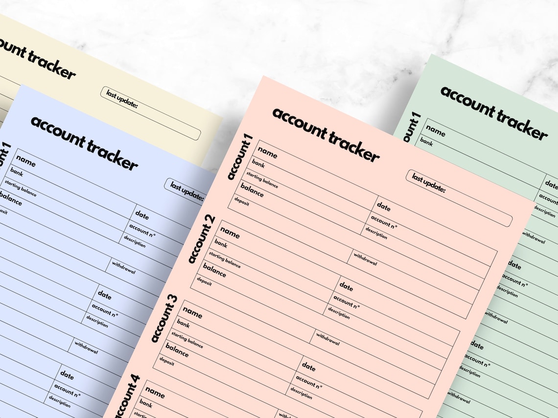 Printable Account Tracker Template for Personal Finance, Multiple ...