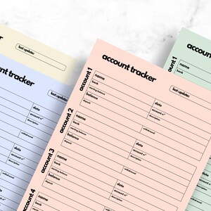 Printable Account Tracker Template for Personal Finance, Multiple ...