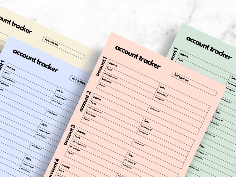 Printable Account Tracker Template for Personal Finance, Multiple ...