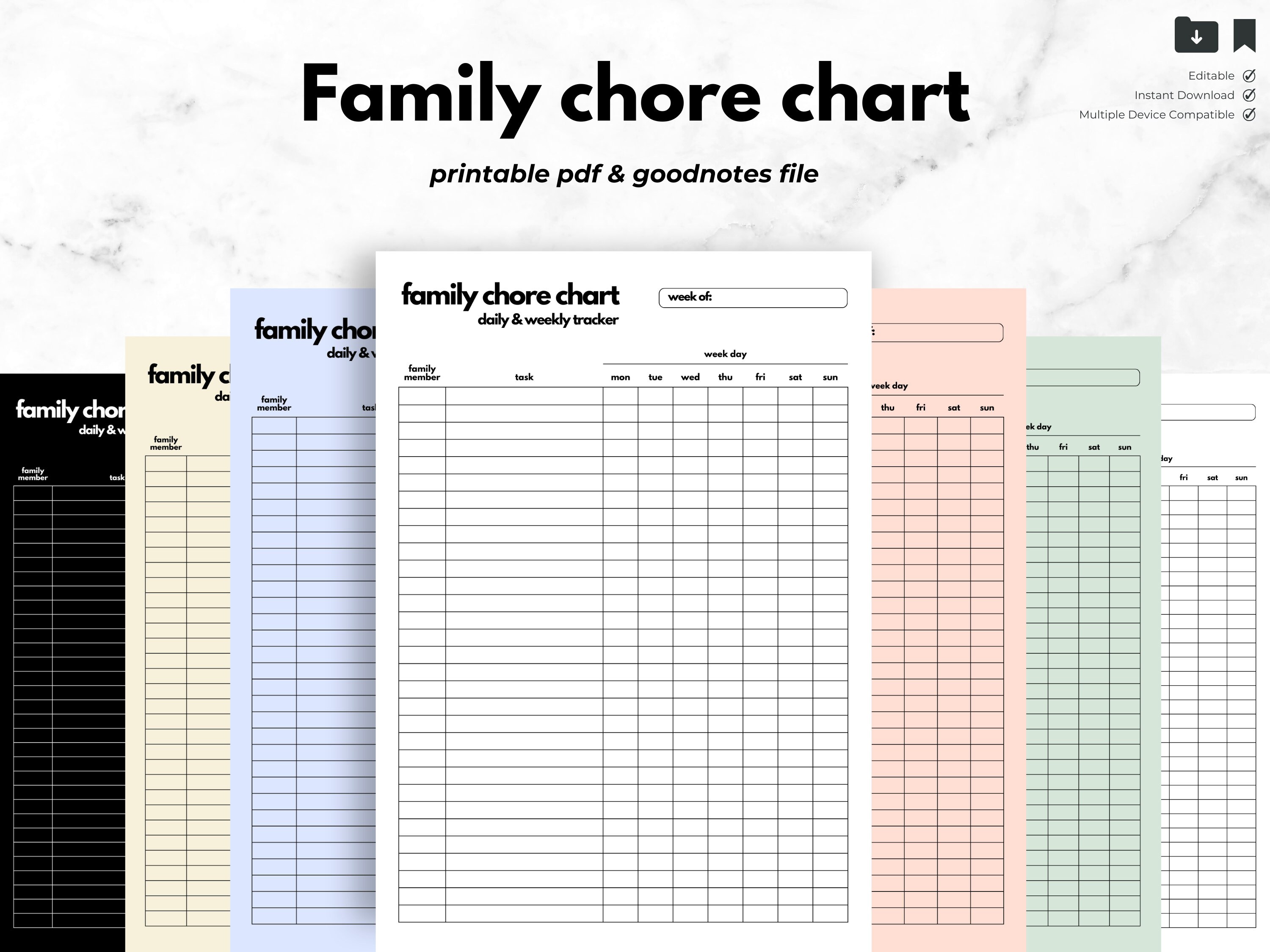 Printable Family Chore Chart Template Easy-to-use Weekly Household Task ...