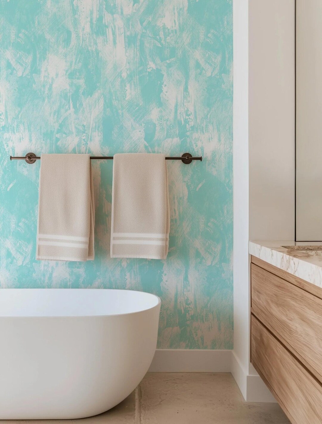 Aqua Limewash Texture Wallpaper – Removable Plaster Effect Wallpaper ...